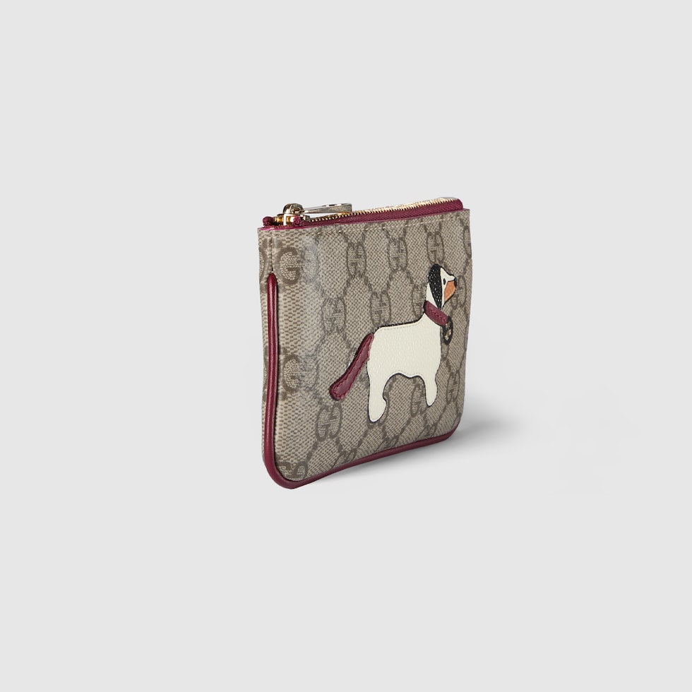 GG key case with dog detail in beige and dark brown fabric | GUCCI® TH