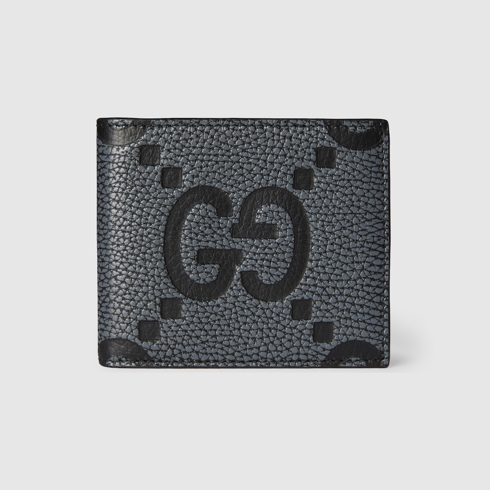 GG Jumbo bi-fold wallet in dark grey and black leather | GUCCI® AE