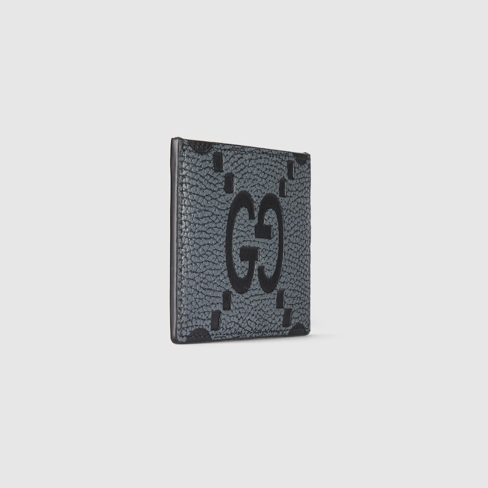 GG Jumbo card case in dark grey and black leather | GUCCI® US