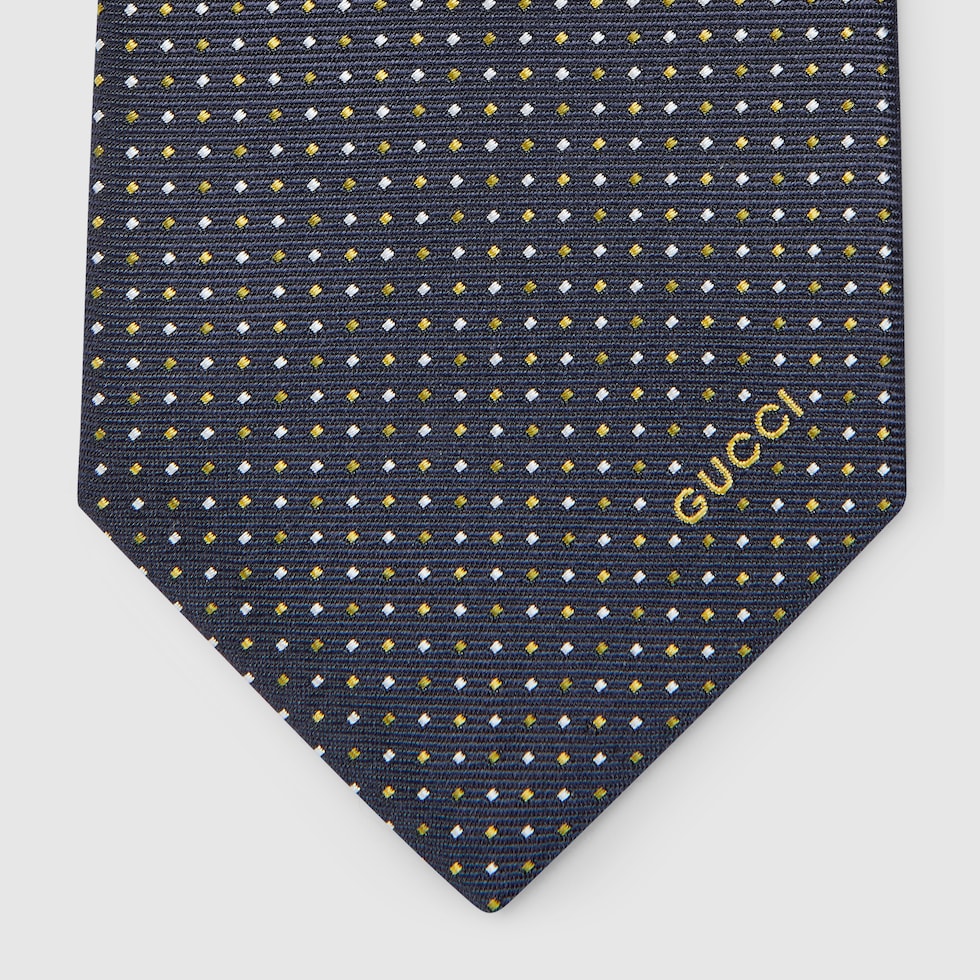 Silk jacquard tie in dark blue and yellow | GUCCI® IE