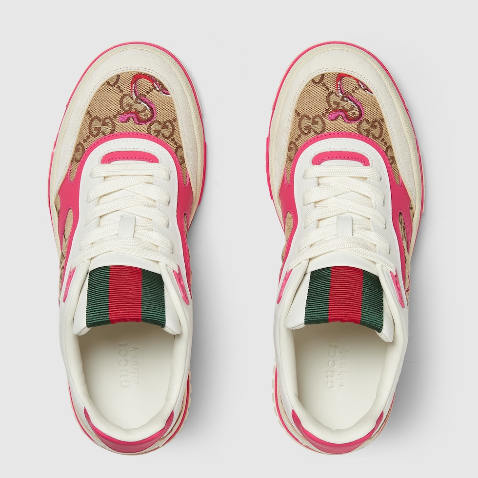 Women's Gucci Re-Web trainer in beige and dark brown GG canvas | GUCCI® PL
