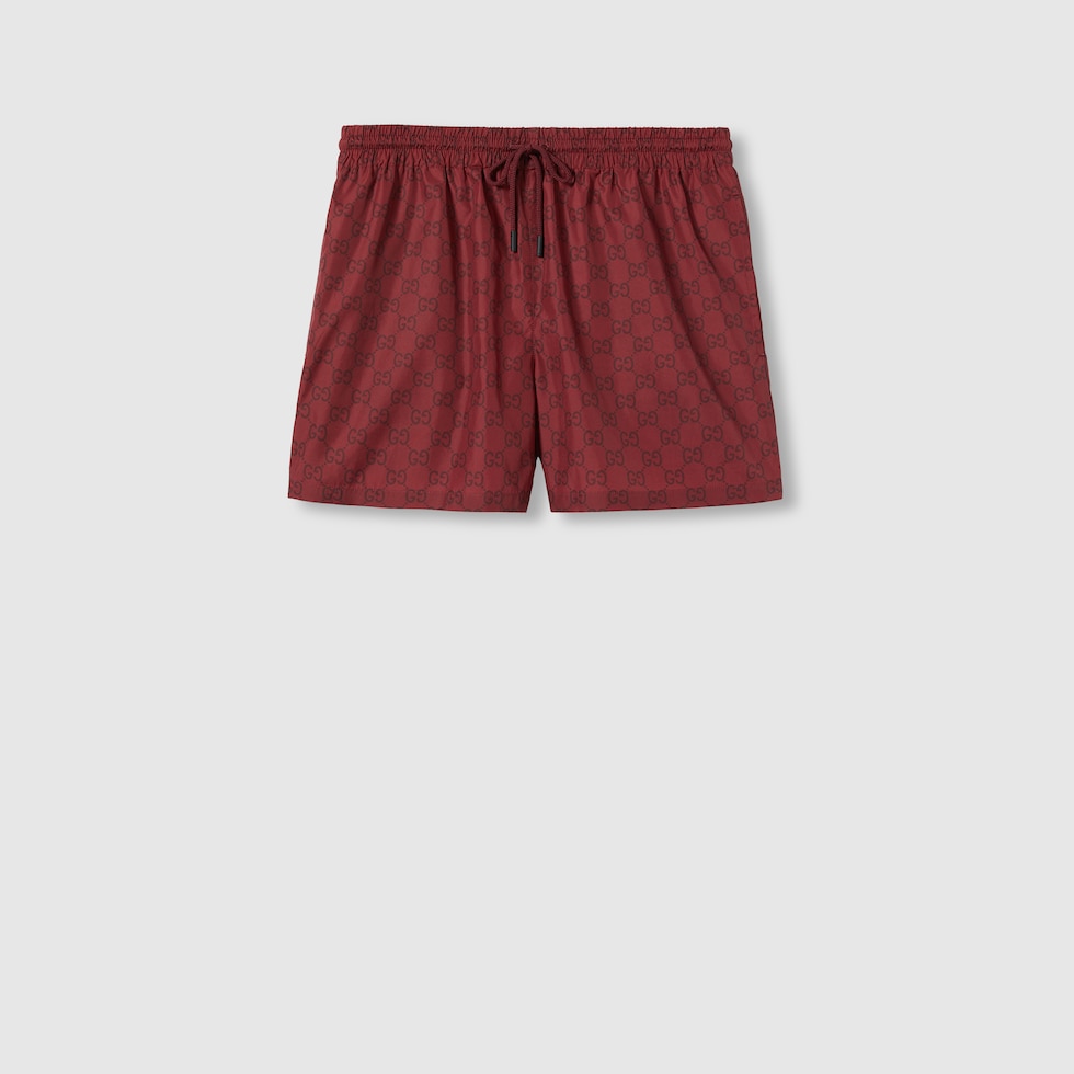 GG print nylon swim short in bordeaux | GUCCI® US