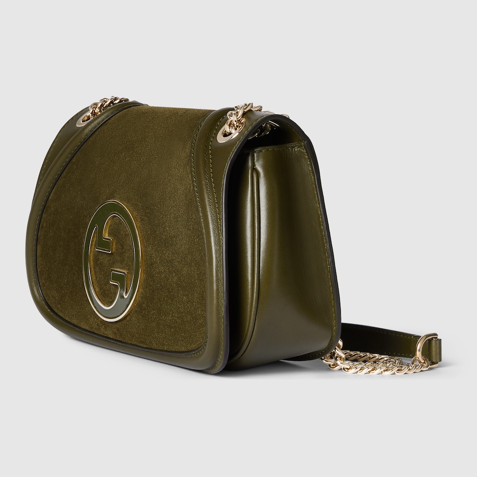 Gucci Blondie small shoulder bag in dark green suede | GUCCI® TR