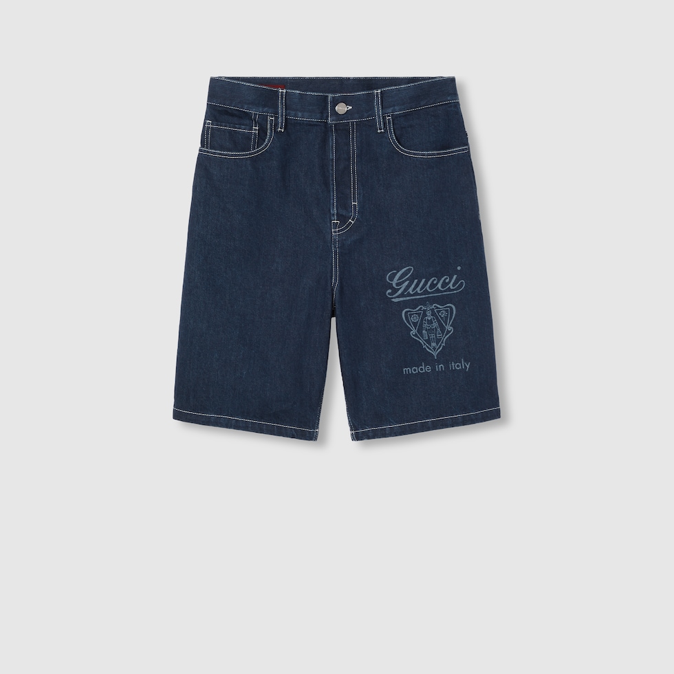 Lasered denim shorts in blue | GUCCI® UK