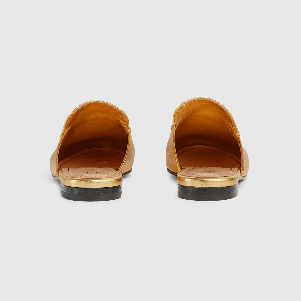 Women's Princetown slipper with crystal Horsebit in metallic gold ...