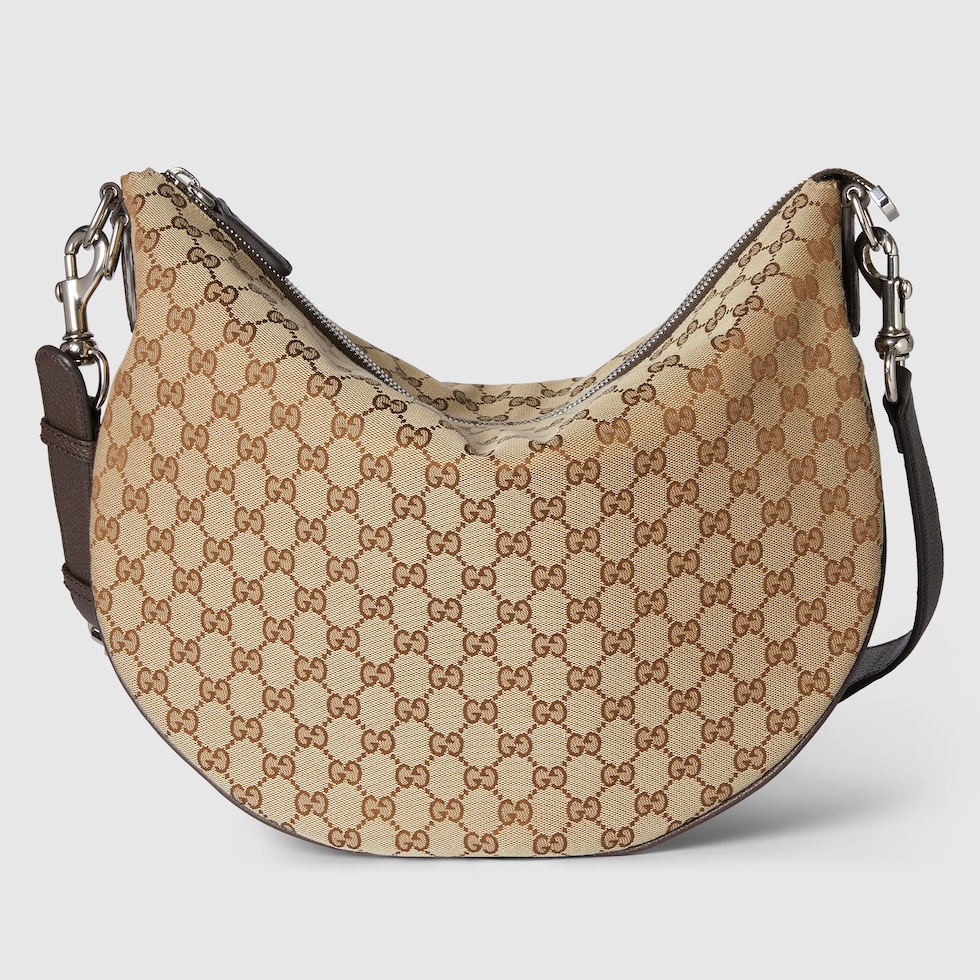 Gucci B medium shoulder bag in beige and dark brown canvas | GUCCI® UK