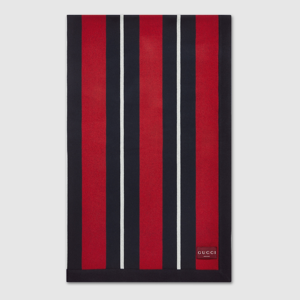 Gucci Web wool blanket in blue and red | GUCCI® US