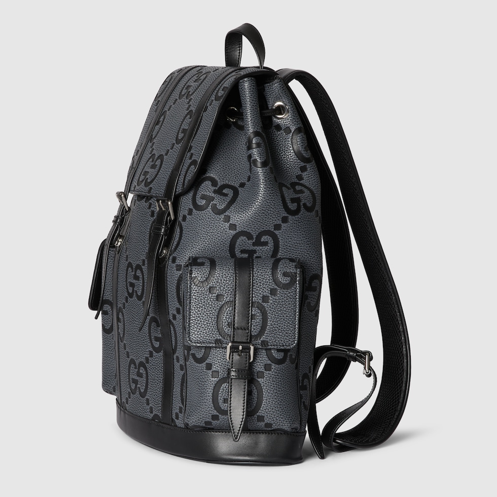 Large jumbo GG backpack in grey and black GG leather | GUCCI® BG