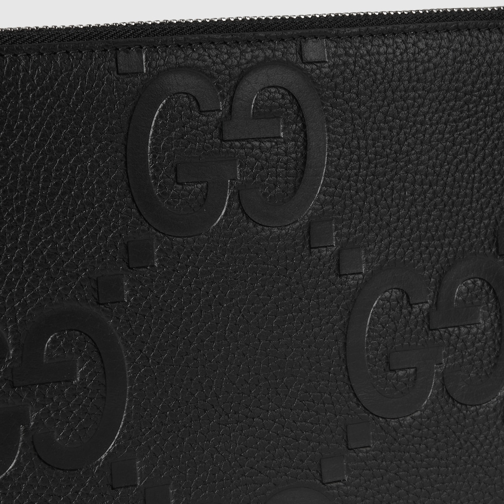 Jumbo GG pouch in black leather | GUCCI® CZ
