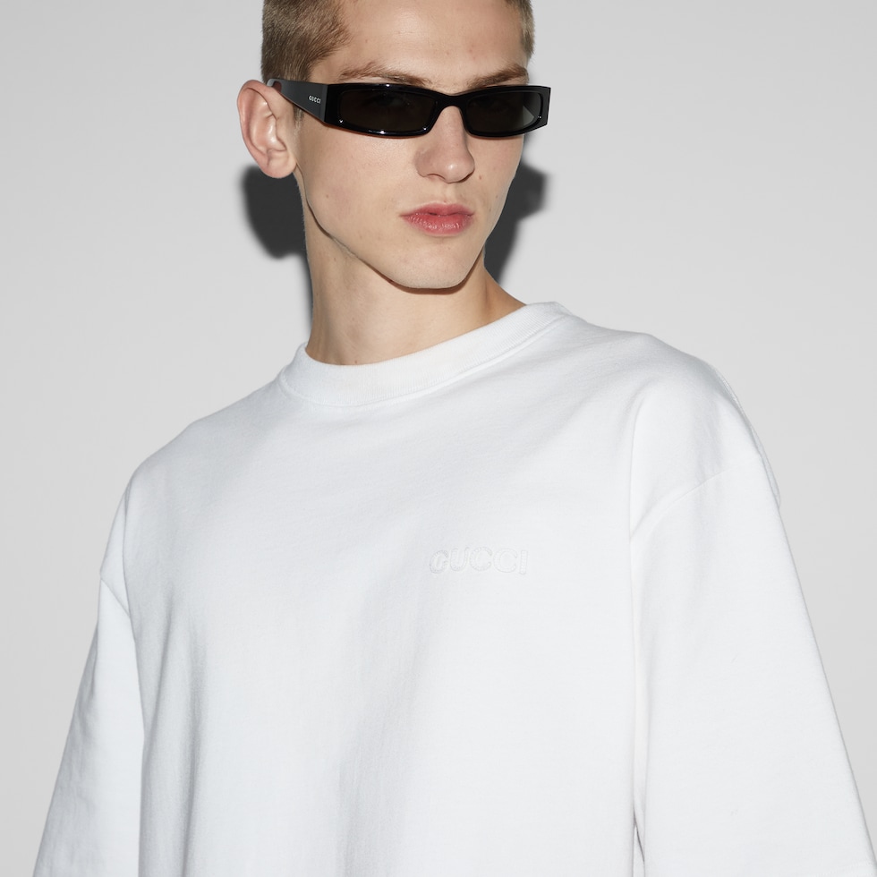 Cotton jersey T-shirt with embroidery in white | GUCCI® US