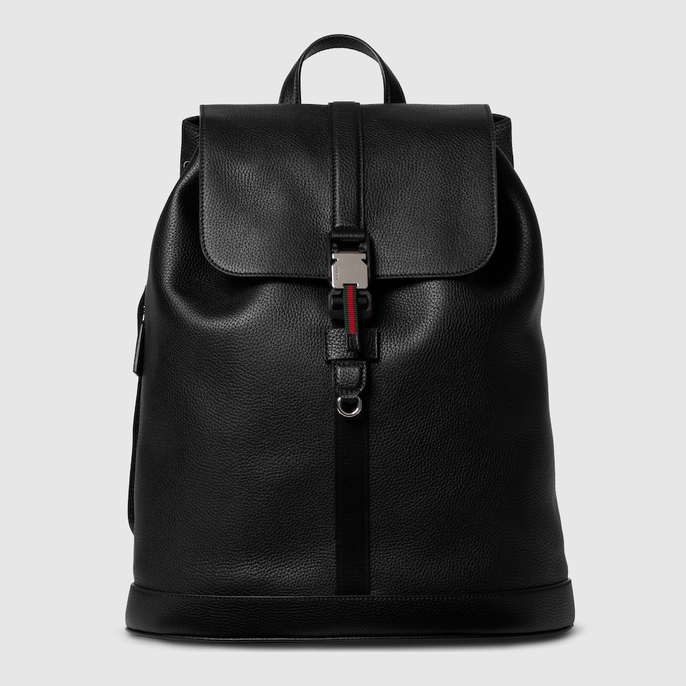 Large backpack with Web in black leather | GUCCI® SG