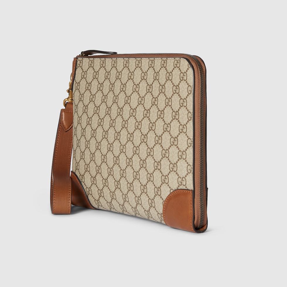GG Emblem small business case in beige and dark brown fabric | GUCCI® ZA