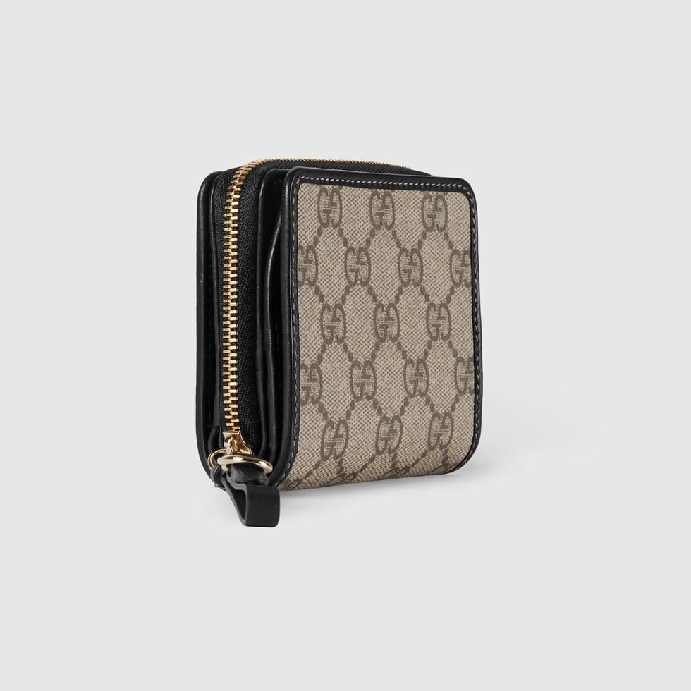 GG Emblem zip mini wallet in beige and dark brown canvas | GUCCI® TH