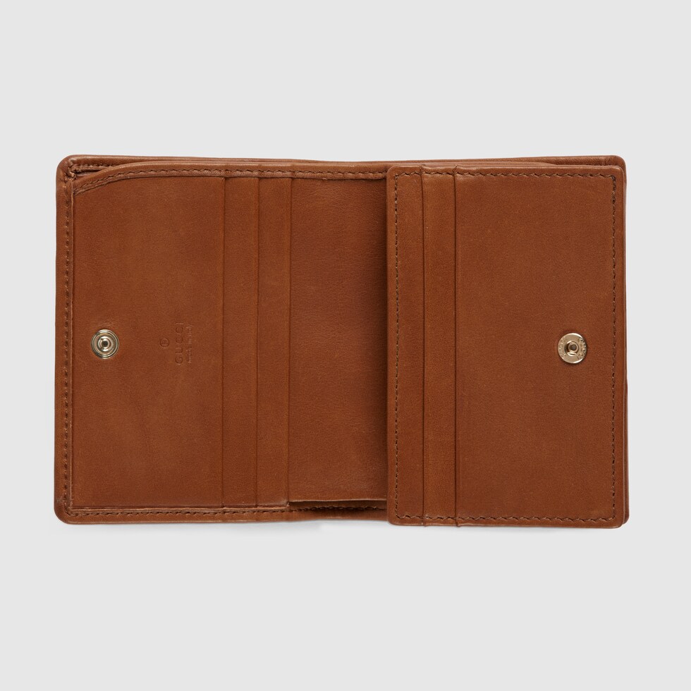 GG Emblem mini wallet in beige and dark brown canvas | GUCCI® SG
