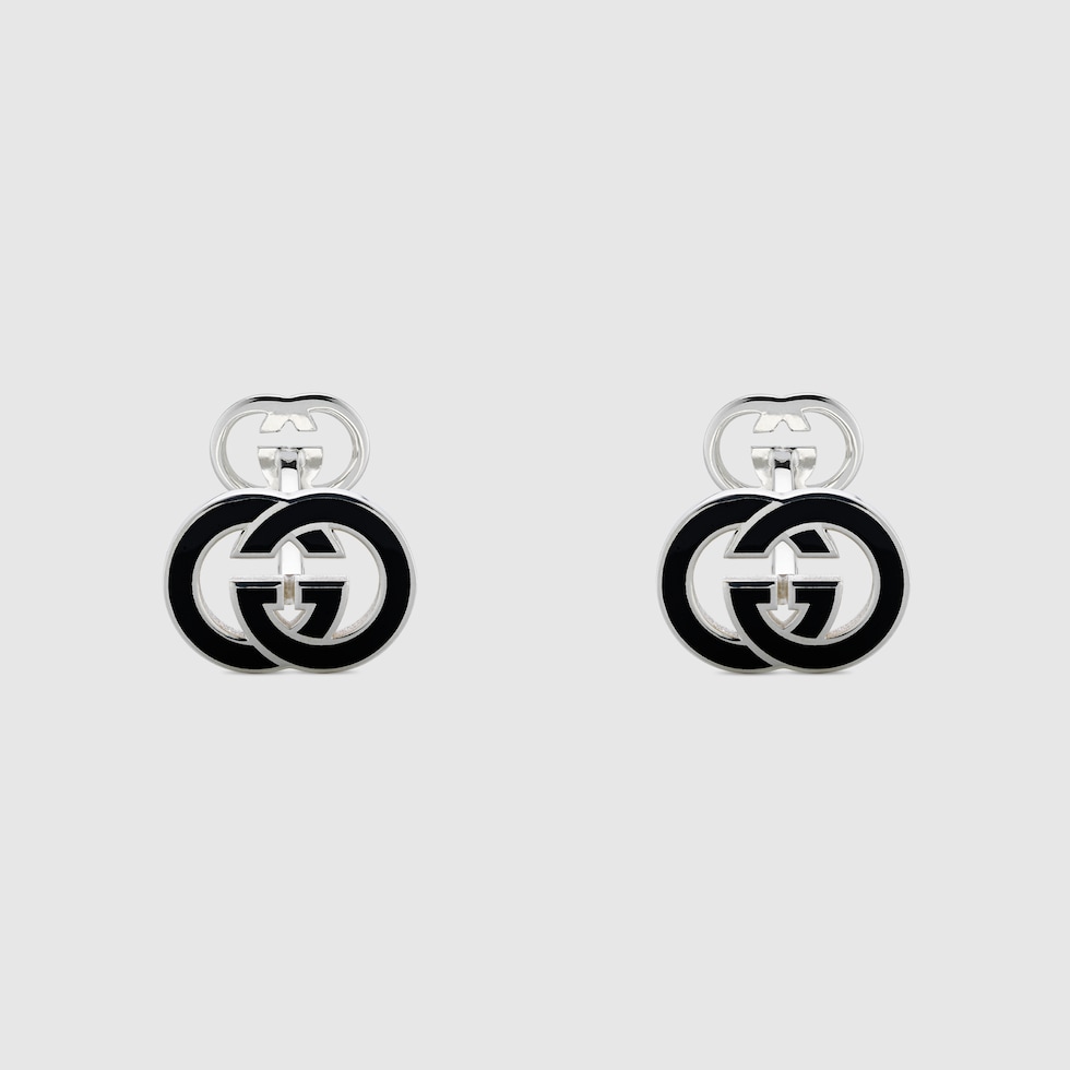 Gucci Interlocking enamel cufflinks in 925 sterling silver | GUCCI® US