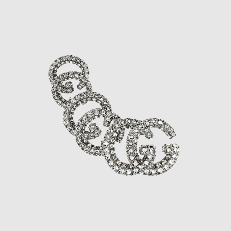GG Marmont crystal single cuff earring in palladium-toned metal | GUCCI® UK