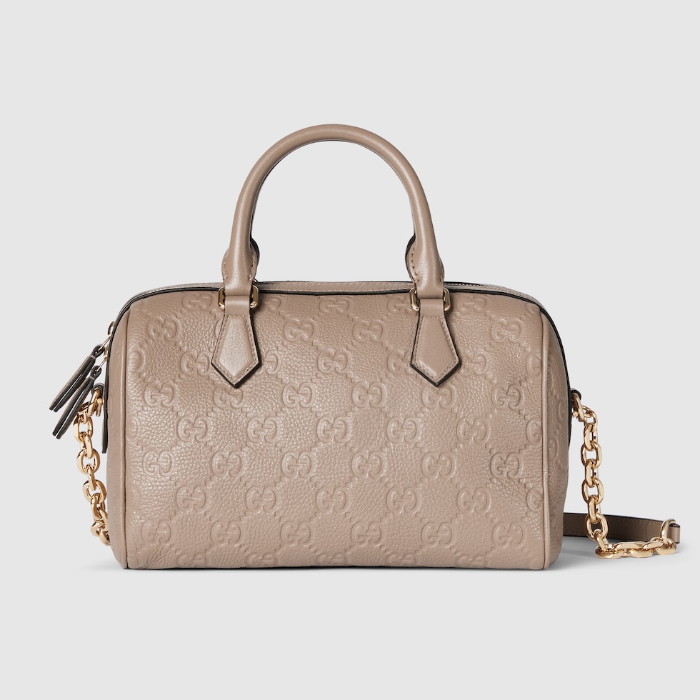 GG Emblem small top handle bag in taupe leather | GUCCI® Canada