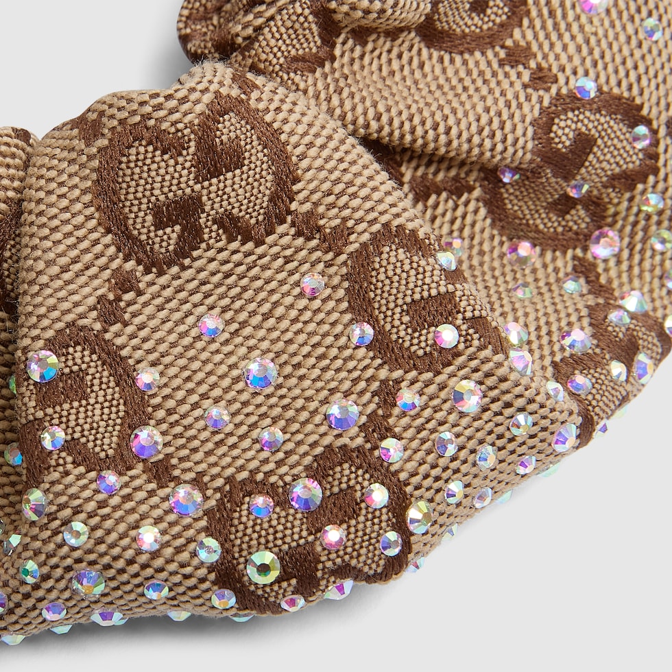 GG canvas scrunchie with crystals in brown and camel | GUCCI® US