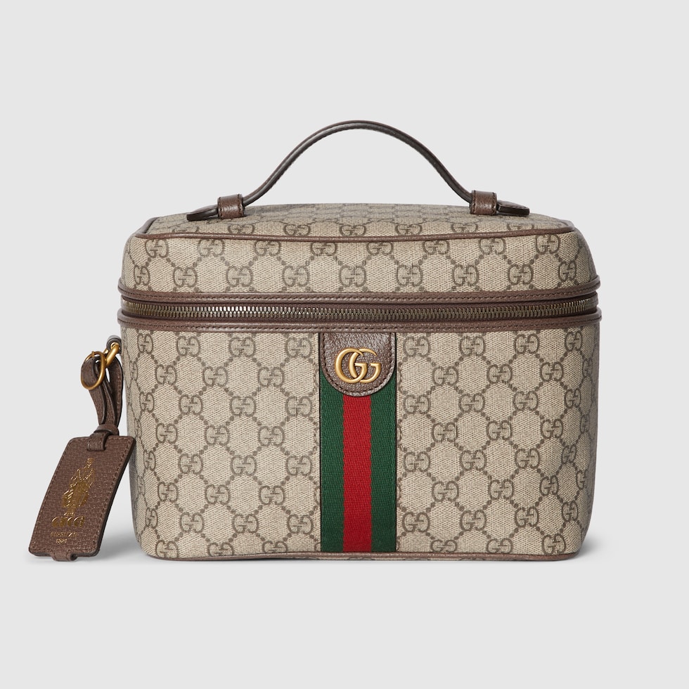 Gucci Savoy medium beauty case in beige and dark brown Supreme | GUCCI® NO