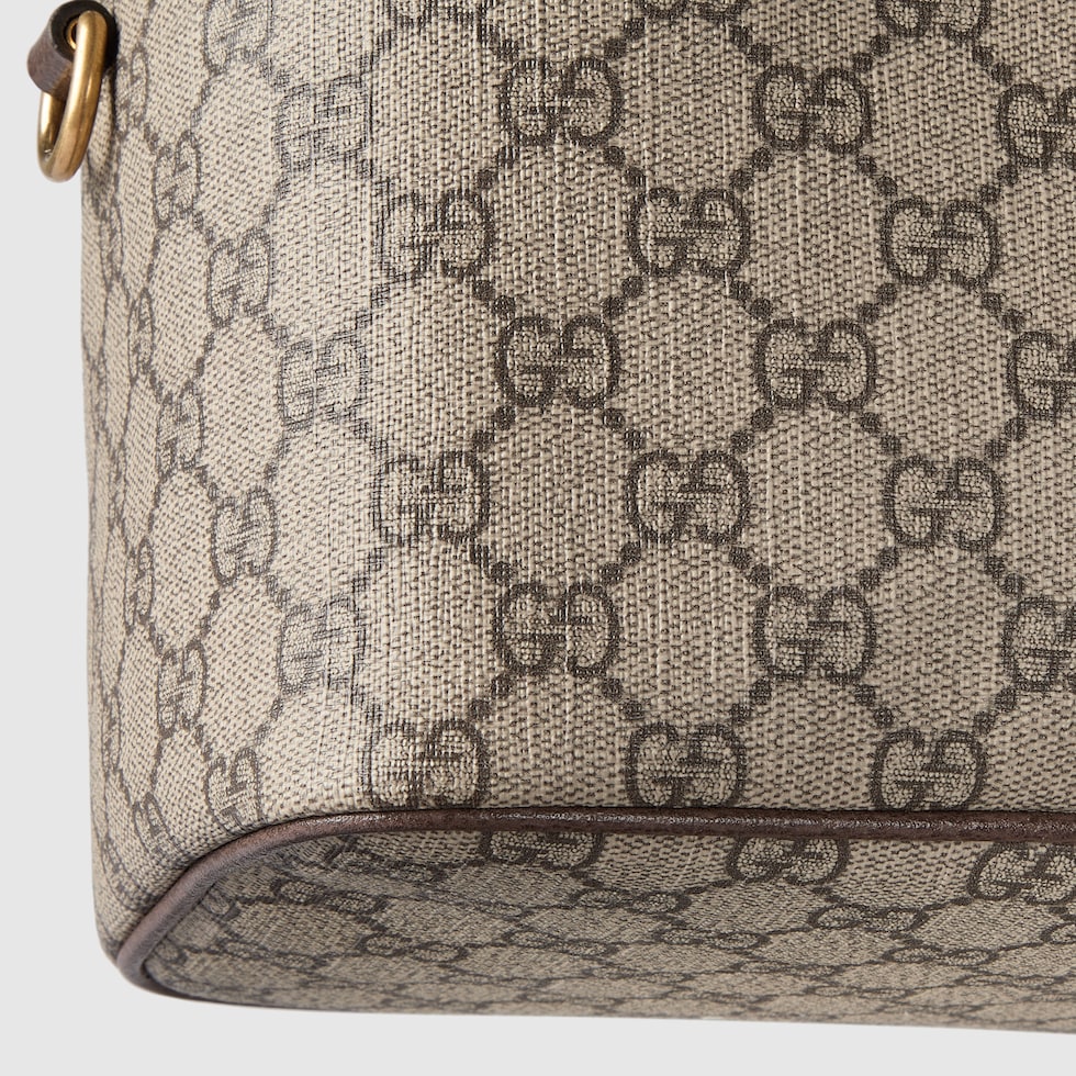 Gucci Savoy medium beauty case in beige and dark brown Supreme | GUCCI® US