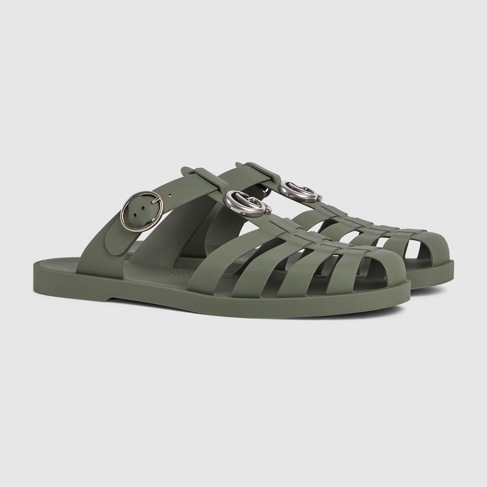 Sandales avec Double G pour homme en caoutchouc vert foncé | GUCCI® FR