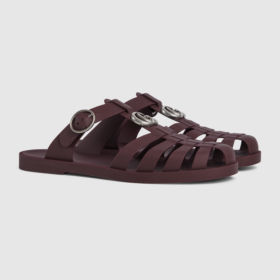 Sandales avec Double G pour homme en caoutchouc bordeaux | GUCCI® FR