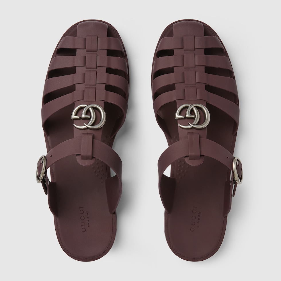 Sandales avec Double G pour homme en caoutchouc bordeaux | GUCCI® FR
