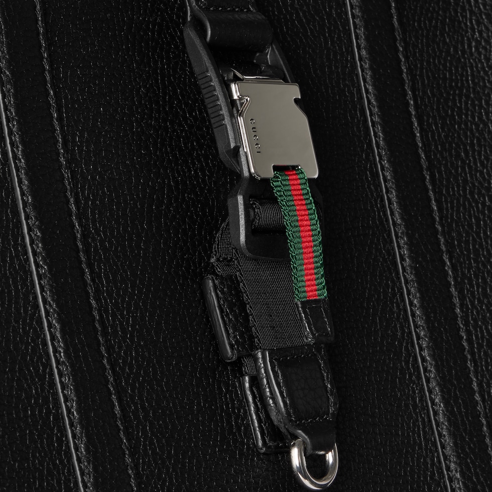 Maxi tote bag with Web in black leather | GUCCI® UK