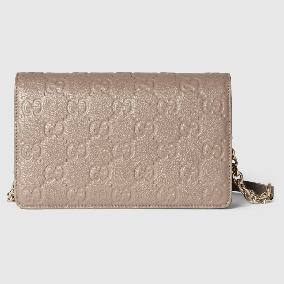 GG Emblem super mini shoulder bag in taupe leather | GUCCI® GR