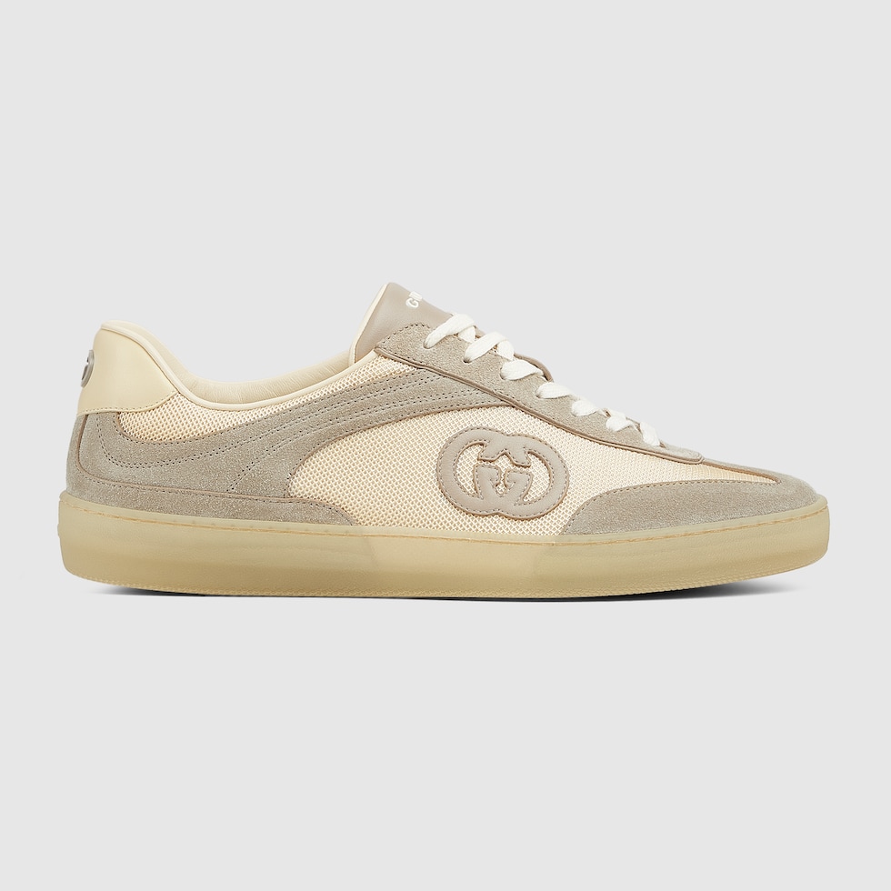 Men's trainer with Interlocking G in oatmeal suede | GUCCI® UK