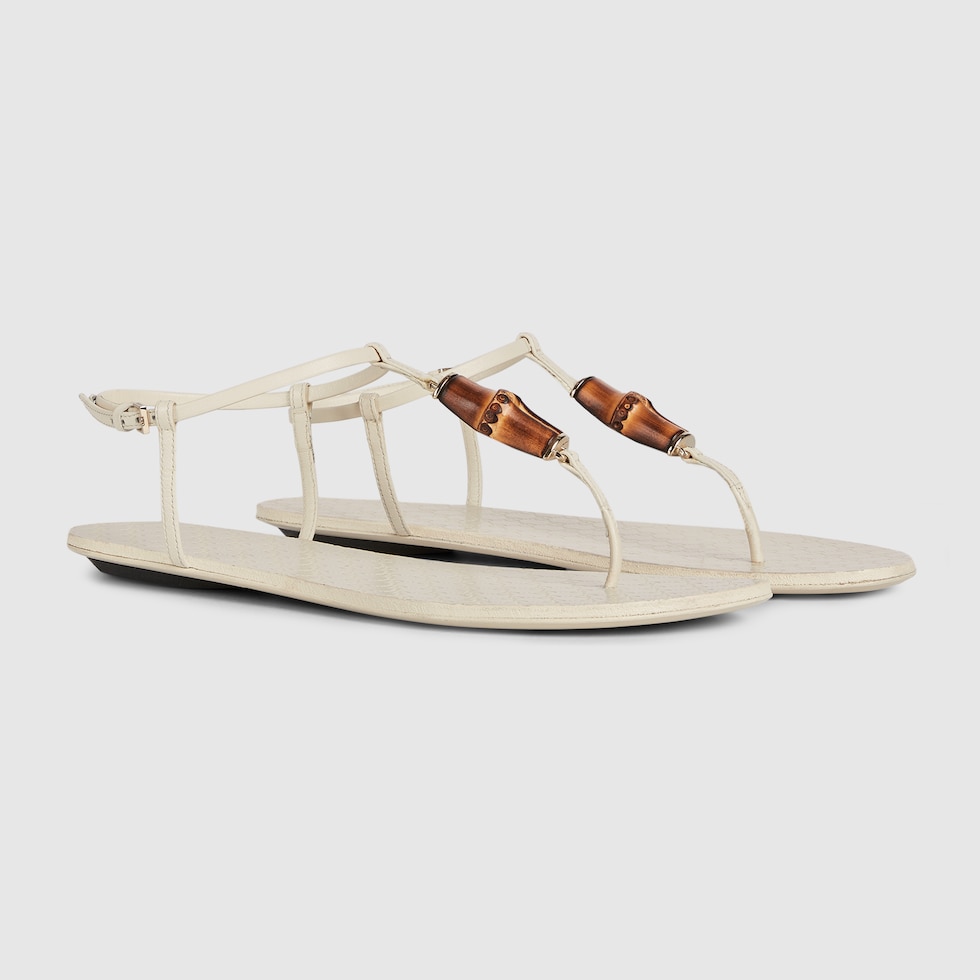 Women's thong sandal with Bamboo in ivory leather | GUCCI® UK