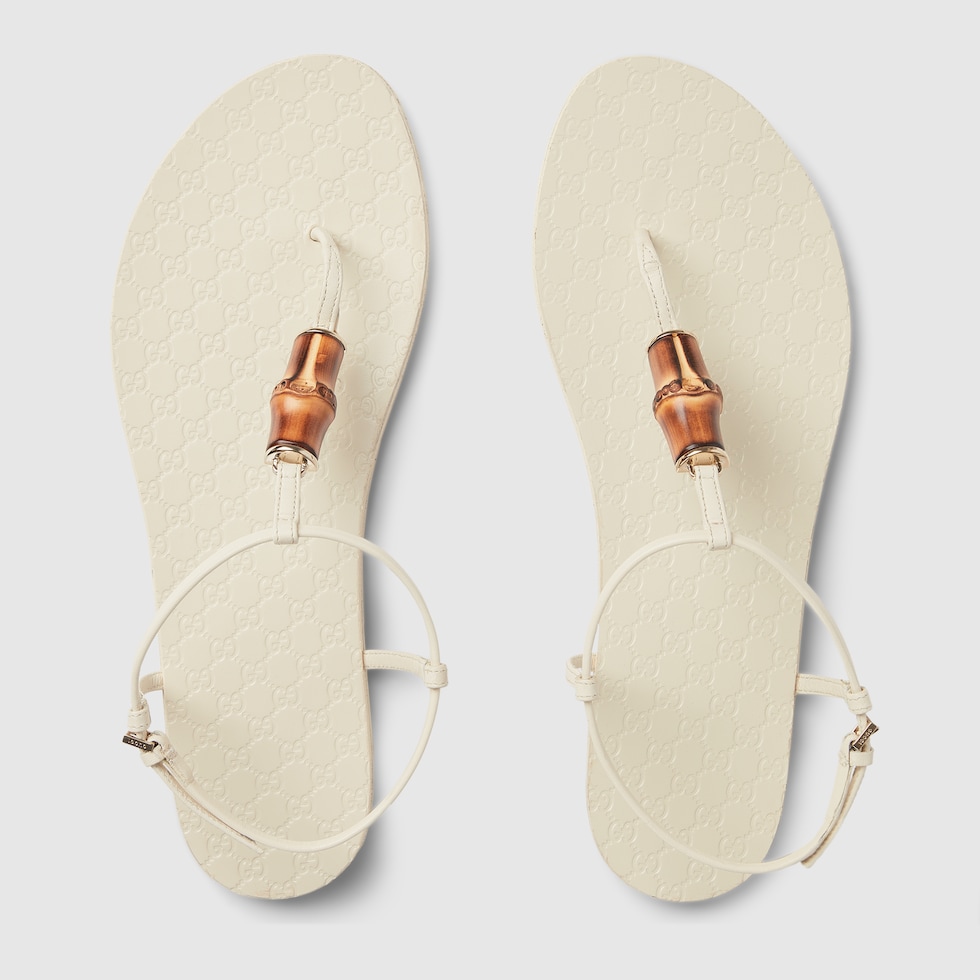 Women's thong sandal with Bamboo in ivory leather | GUCCI® UK