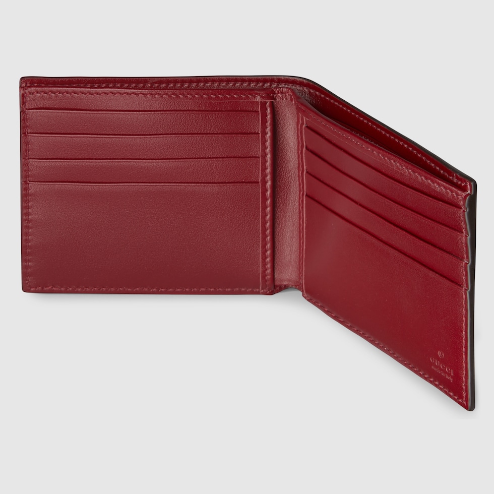Bi-fold embossed wallet in Rosso Ancora red leather | GUCCI® FI