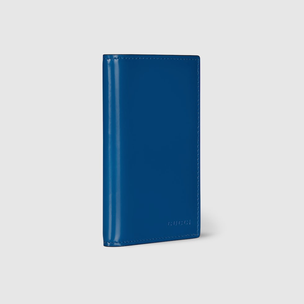 Bi-fold embossed card case in bright blue leather | GUCCI® FI