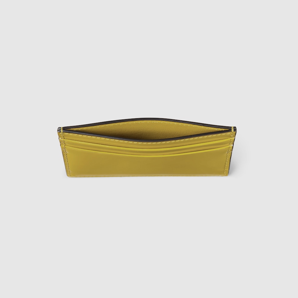 Embossed card case in acid green leather | GUCCI® SG