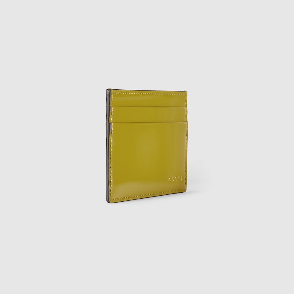 Embossed card case in acid green leather | GUCCI® BG