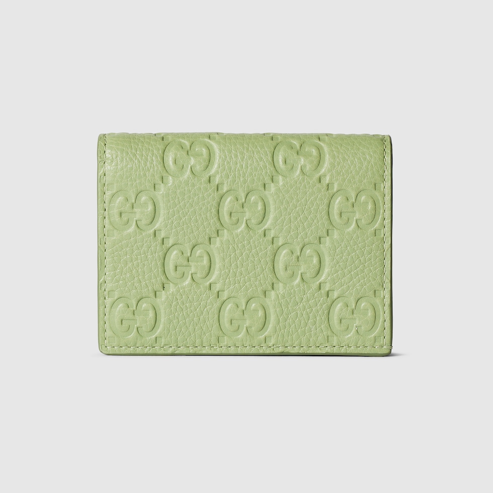 GG Emblem mini wallet in pale green leather | GUCCI® SG