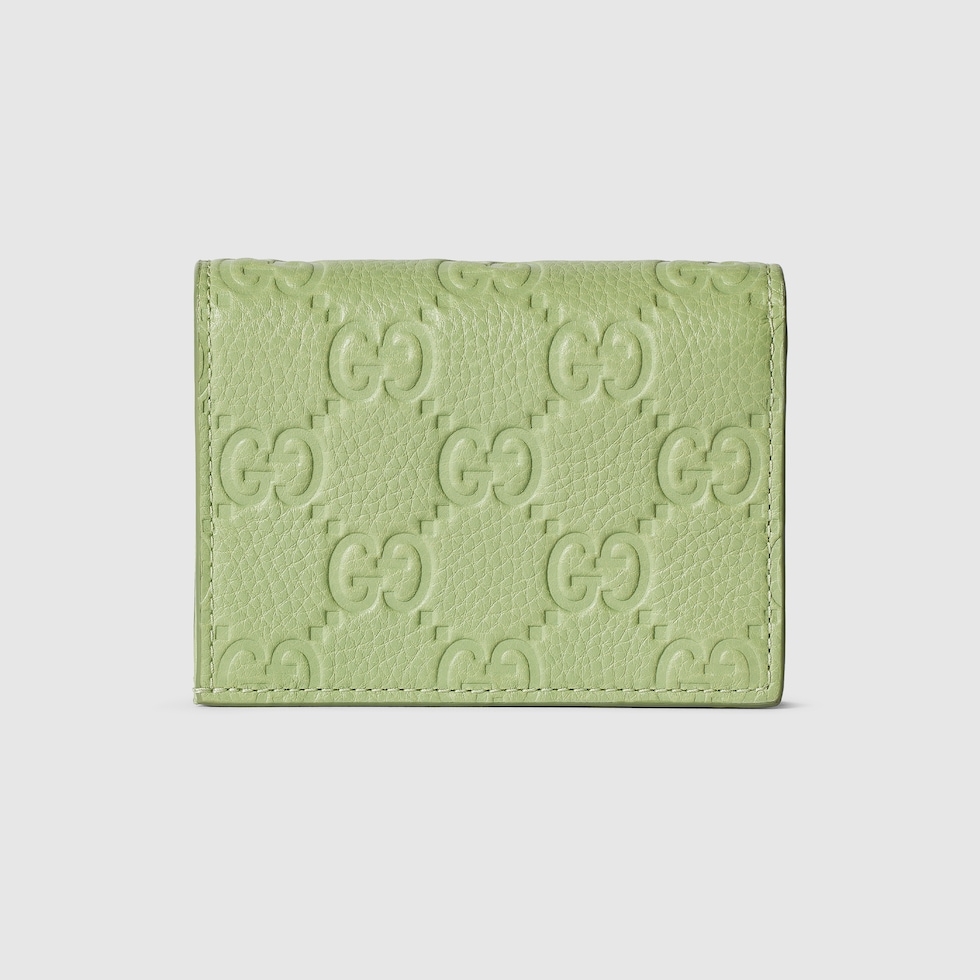 GG Emblem mini wallet in pale green leather | GUCCI® 香港