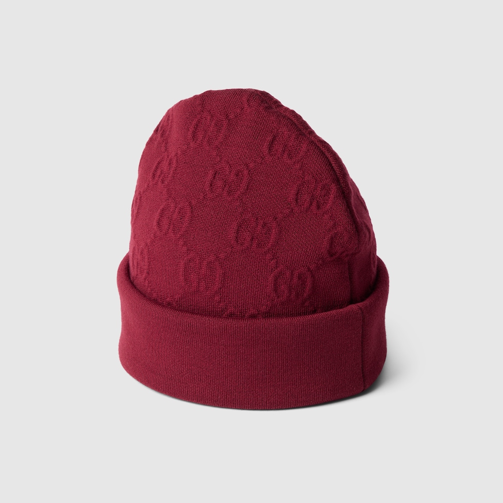 GG wool blend jacquard hat in burgundy | GUCCI® US