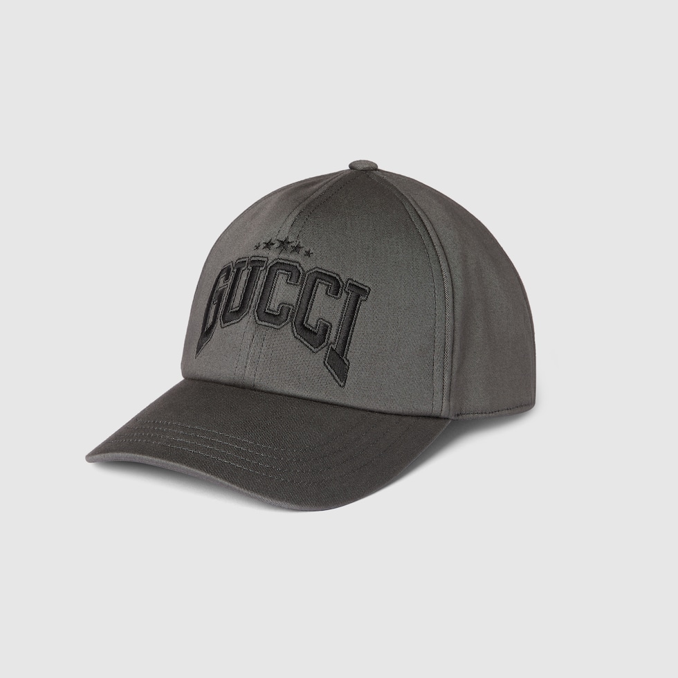 Cappellino da baseball in cotone ricamato in grigio | GUCCI® IT