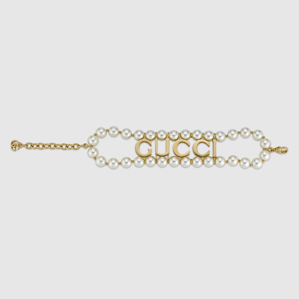 Gucci bracelet with pearls in light gold-toned metal | GUCCI® UK