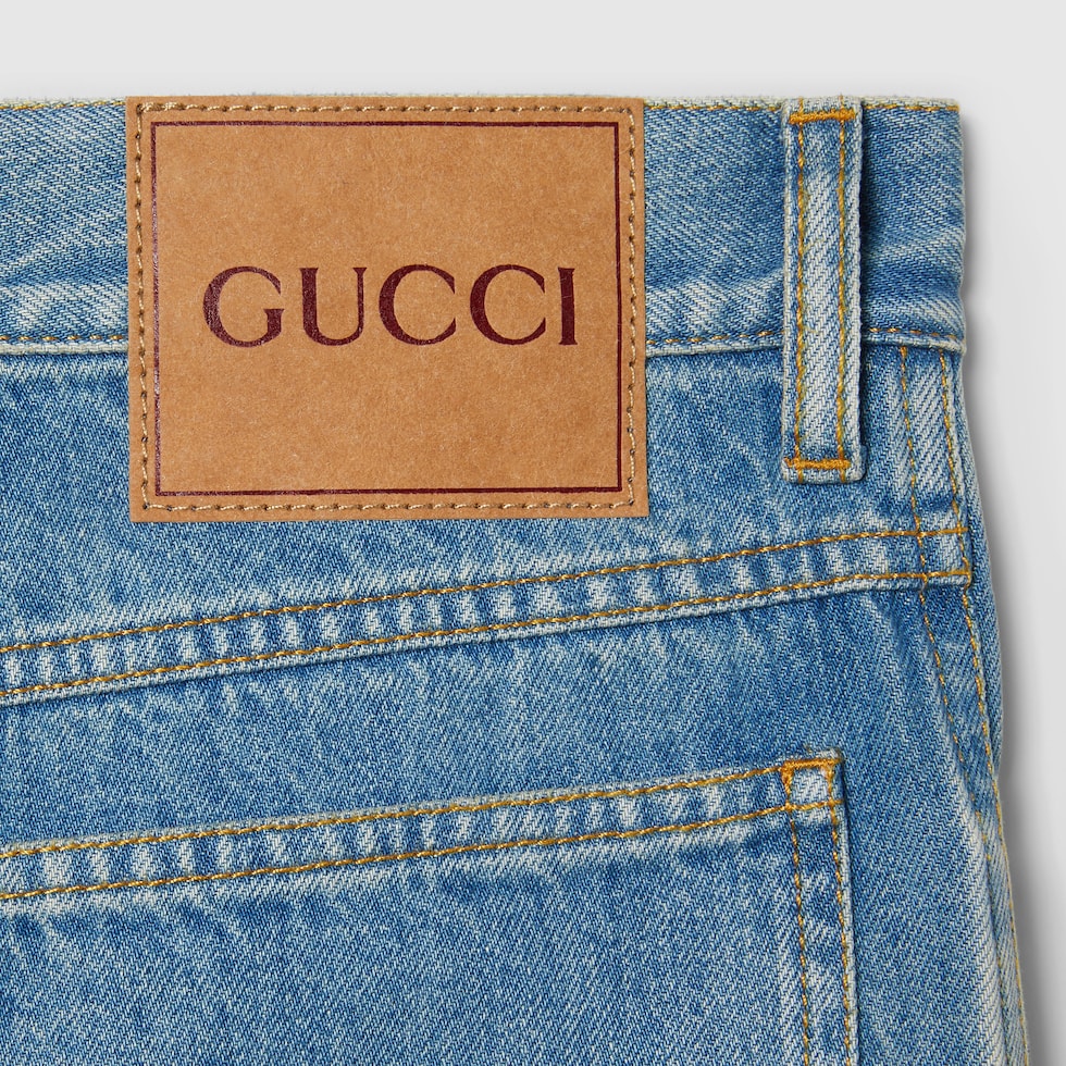Lasered Double G denim pant in blue | GUCCI® SE