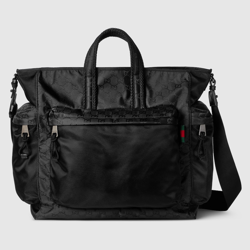 Large GG tote bag in black GG nylon | GUCCI® AE