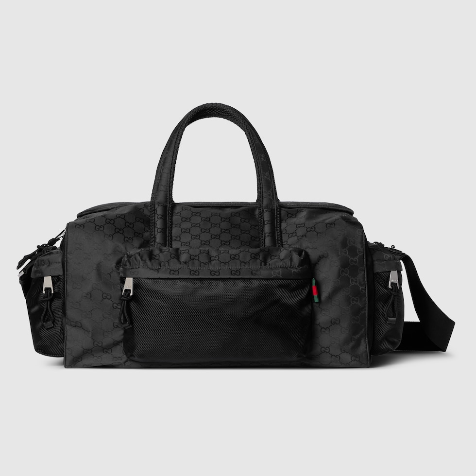 Large GG duffle bag in black GG nylon | GUCCI® SG