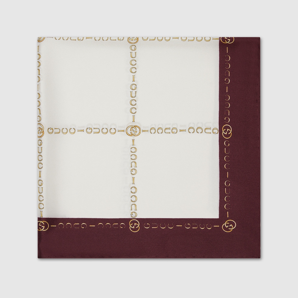 Interlocking G Gucci chain silk pocket square in ivory | GUCCI® US