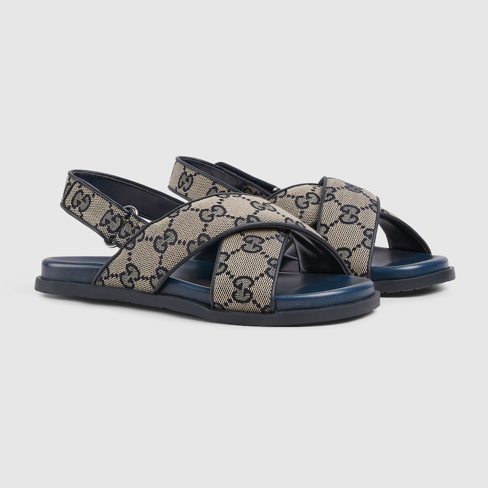 Children's GG sandal in beige and blue canvas | GUCCI® US