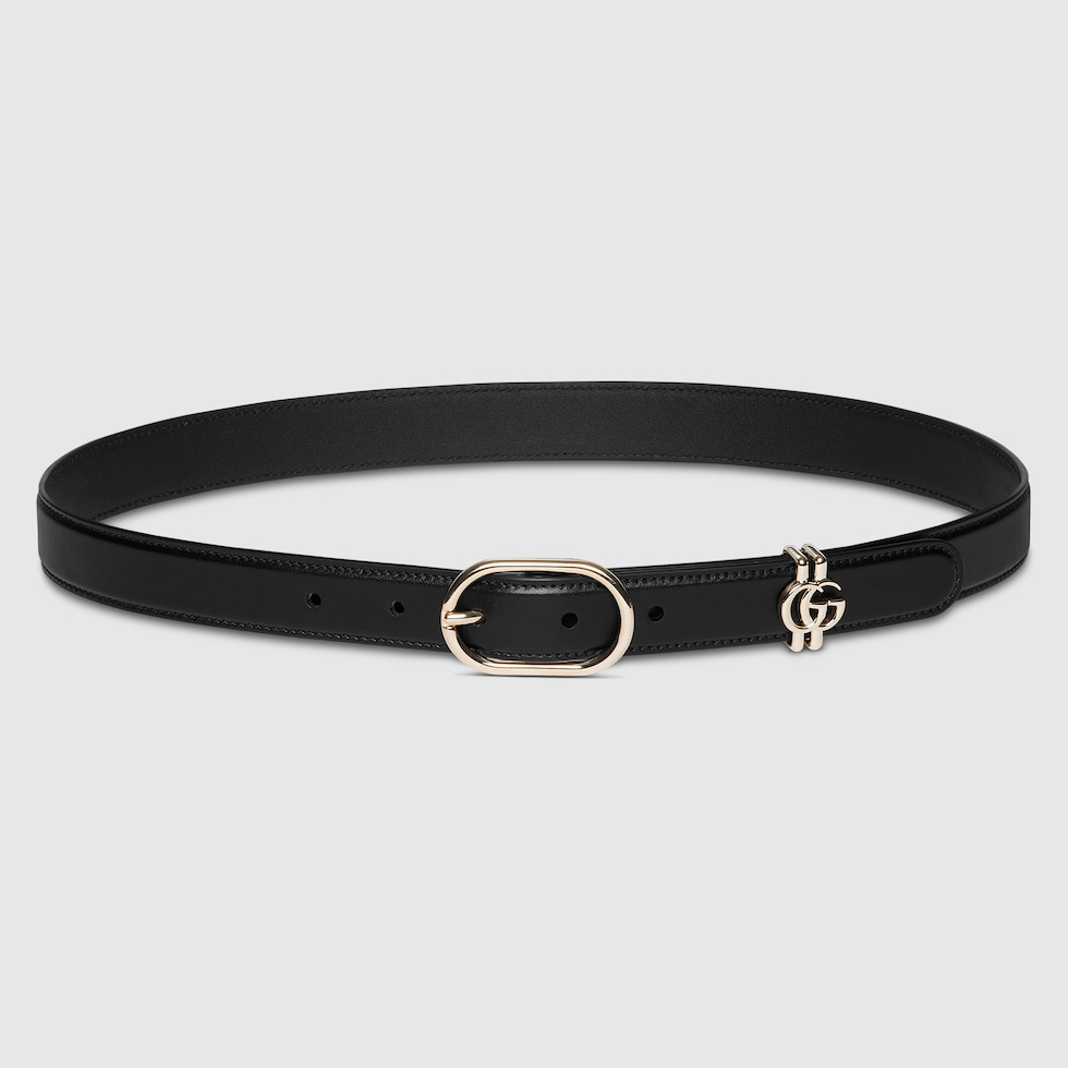 Belt with oval buckle in black leather | GUCCI® AU
