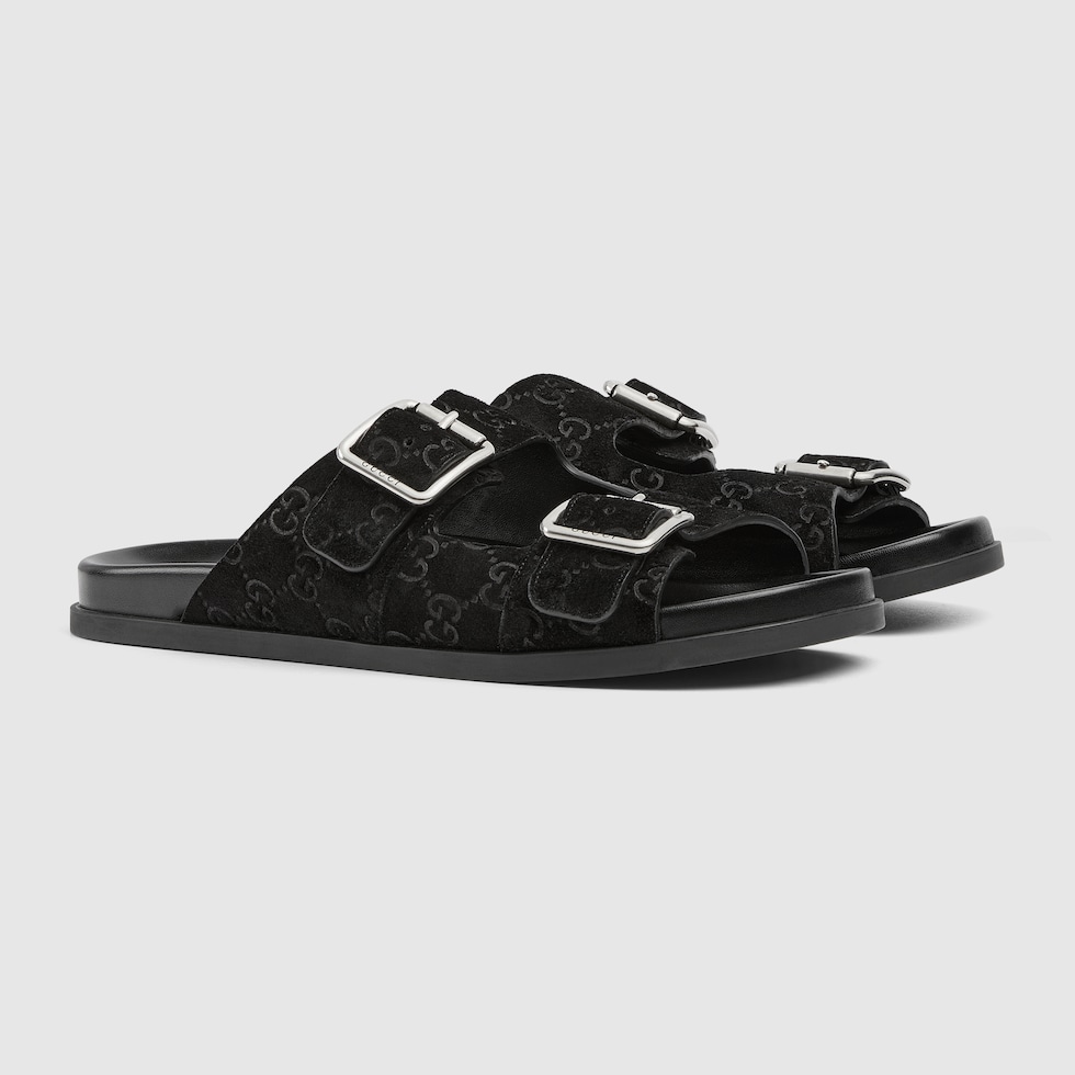 Men's slide sandal in black GG suede | GUCCI® ZA