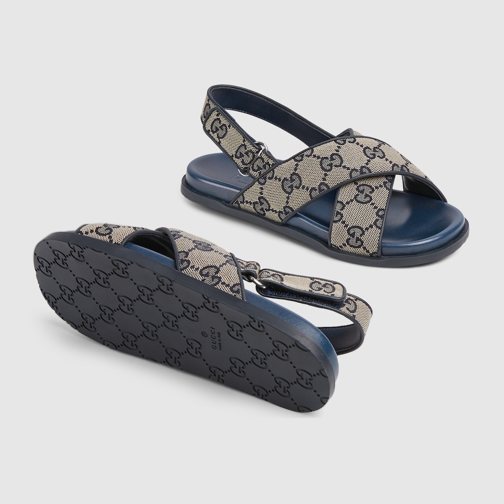 Children's GG sandal in beige and blue canvas | GUCCI® US