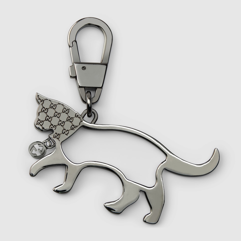 Cat keychain with Interlocking G in silver-toned metal | GUCCI® US